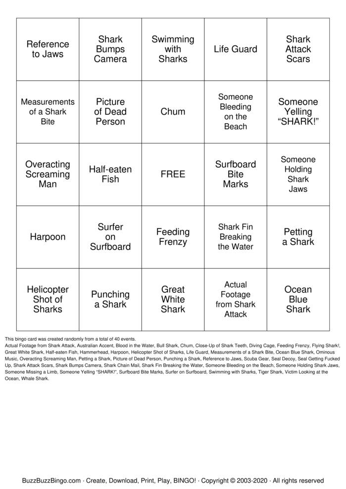 SHARK WEEK BINGO Bingo Cards to Download, Print and Customize!