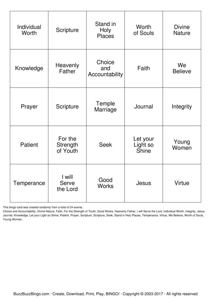 VALUES Bingo Cards to Download, Print and Customize!