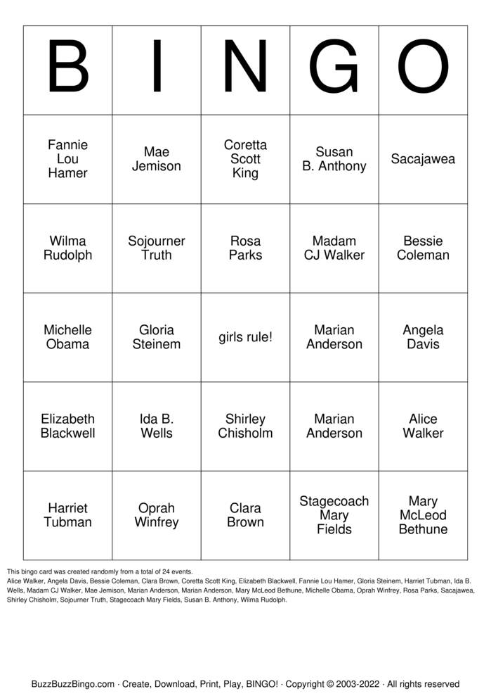 Women History Month Bingo Cards to Download, Print and Customize!