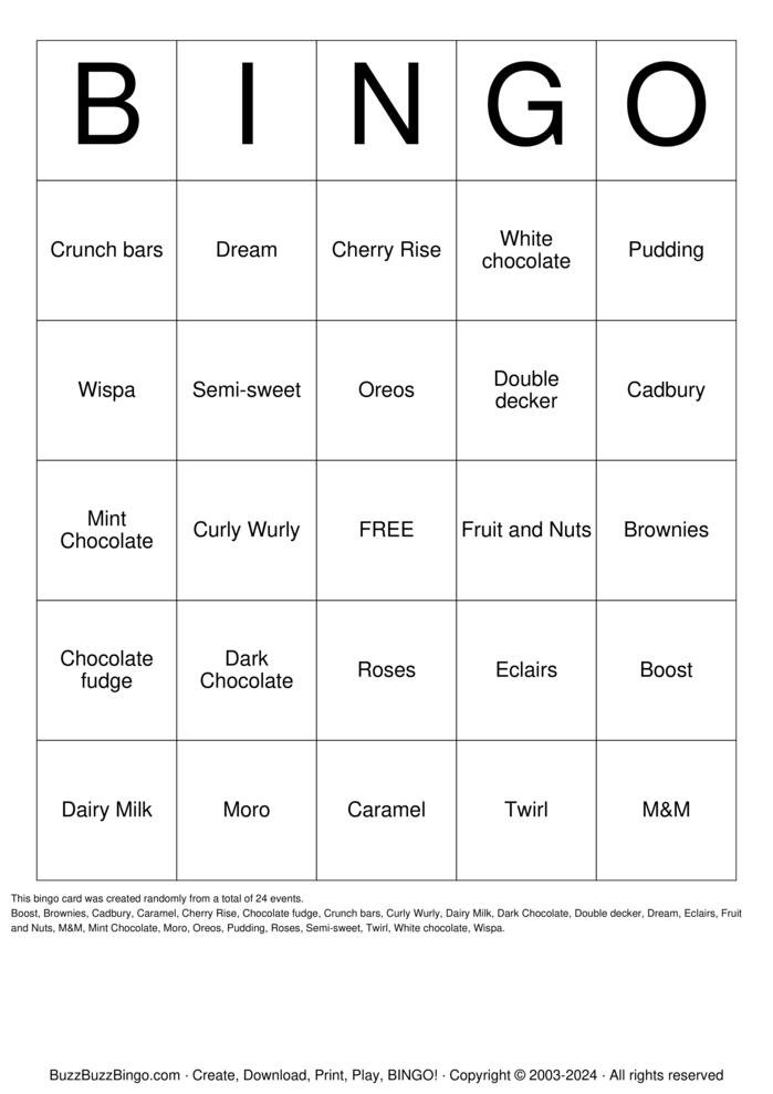 chocolate Bingo Cards to Download, Print and Customize!