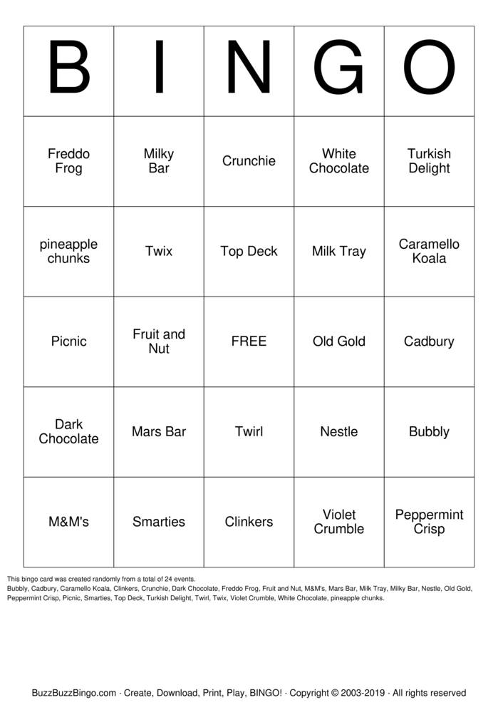 chocolate Bingo Cards to Download, Print and Customize!