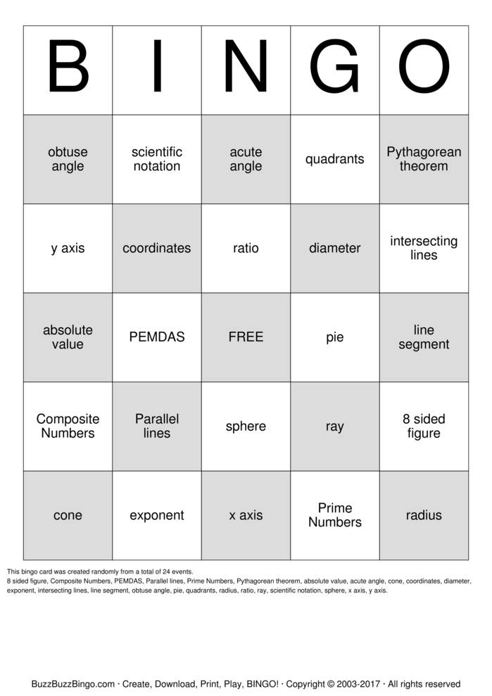 8th Grade Math Bingo Cards to Download, Print and Customize!