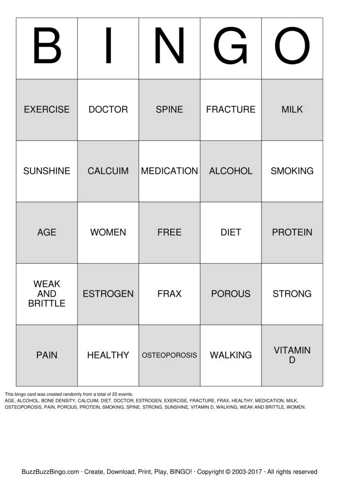 BONES Bingo Cards to Download, Print and Customize!