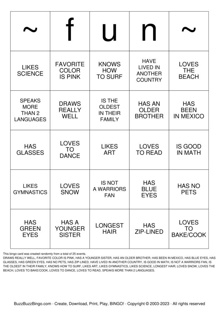COUSINS Bingo Cards to Download, Print and Customize!