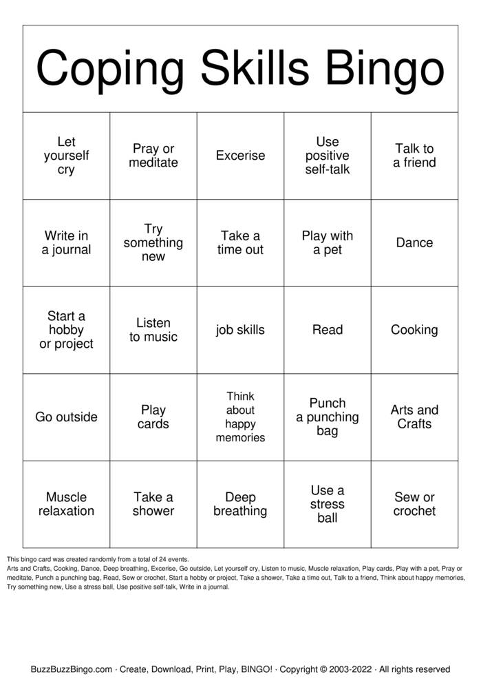 Coping Skills Bingo Cards to Download, Print and Customize!