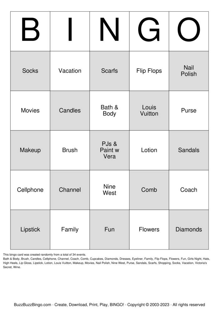 Girls Night In Bingo Cards to Download, Print and Customize!