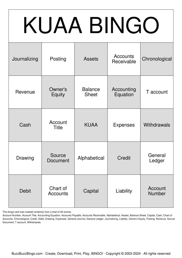 KUAA BINGO. Bingo Cards to Download, Print and Customize!
