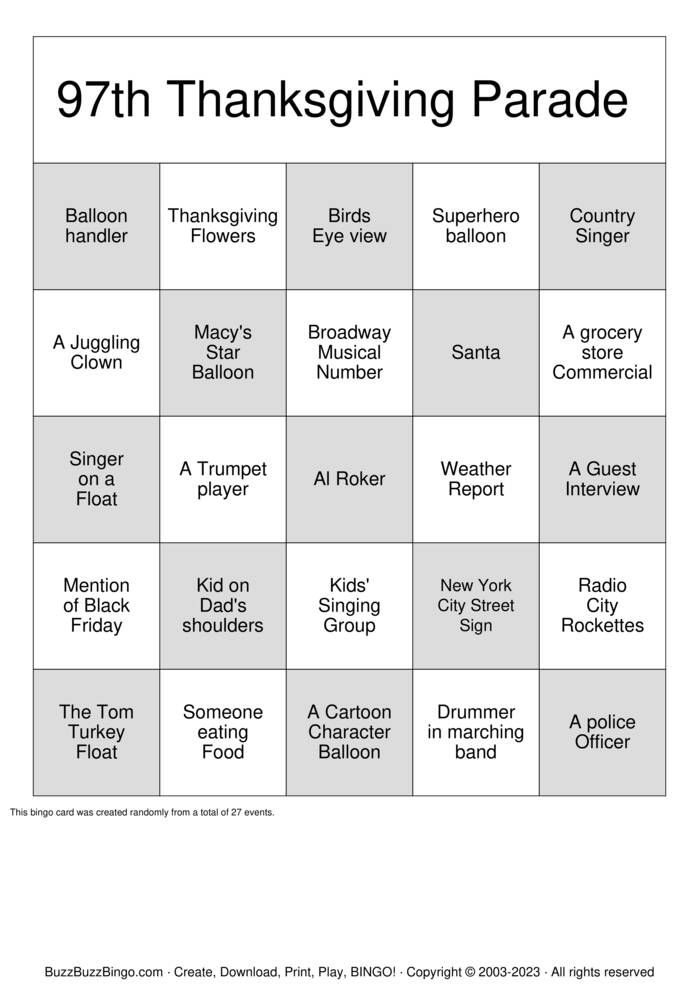 MACY'S PARADE BINGO! Bingo Cards to Download, Print and Customize!