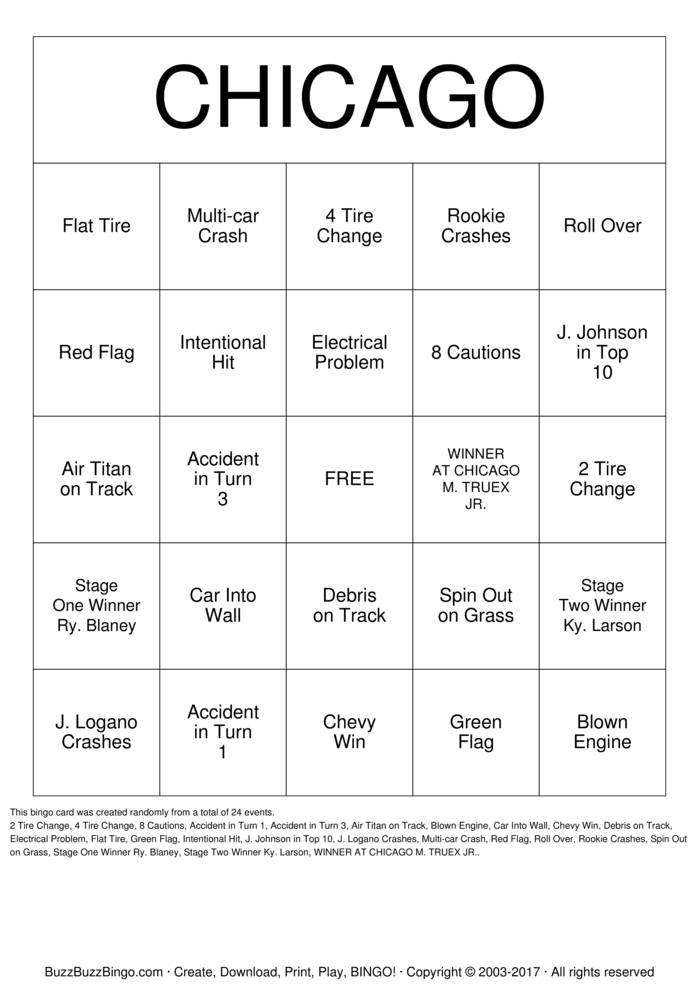 NASCAR Bingo Cards to Download, Print and Customize!