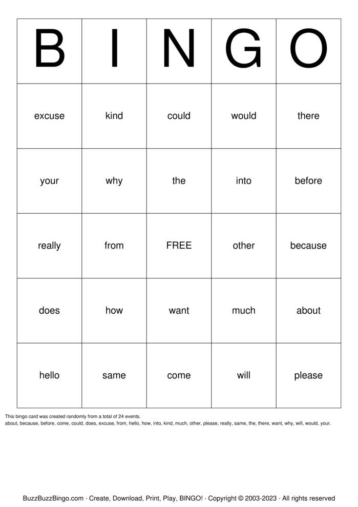 Power Words Bingo Cards to Download, Print and Customize!