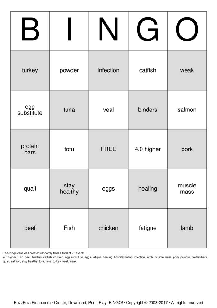 Protein Bingo Cards to Download, Print and Customize!