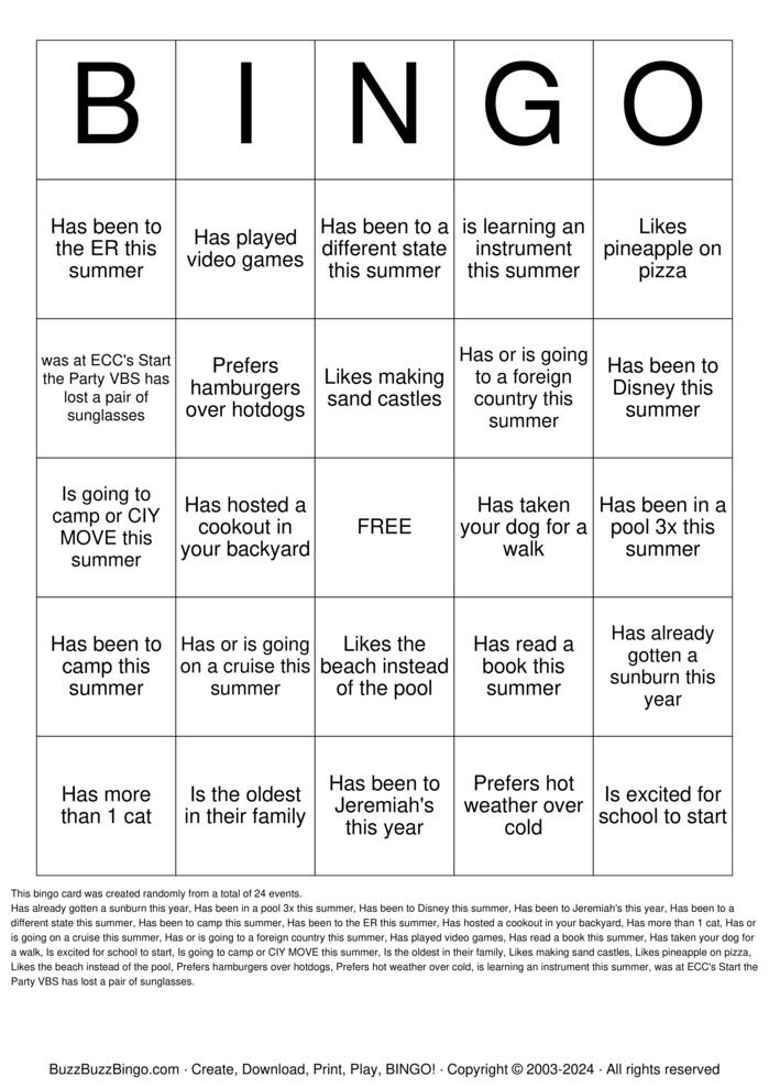 SUMMER BINGO Bingo Cards to Download, Print and Customize!