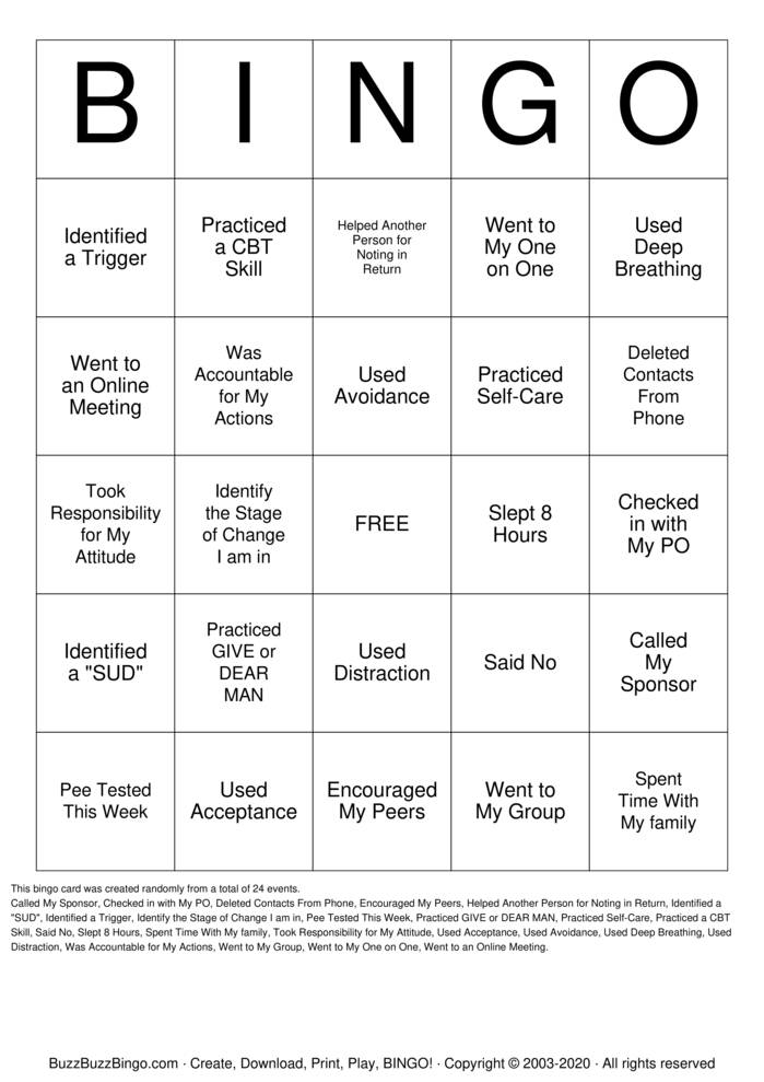 Sobriety Bingo Cards to Download, Print and Customize!