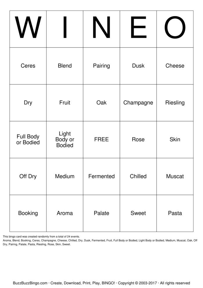 Wine Bingo Bingo Cards to Download, Print and Customize!