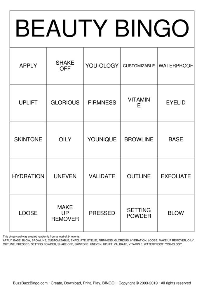 Younique Bingo Cards to Download, Print and Customize!