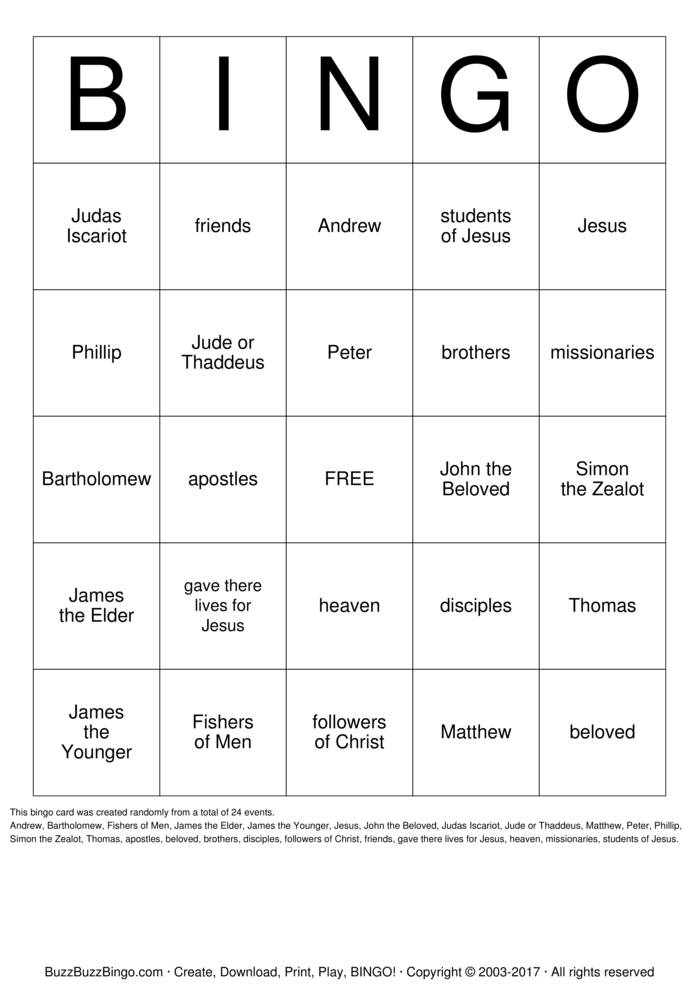 12 disciples Bingo Cards to Download, Print and Customize!