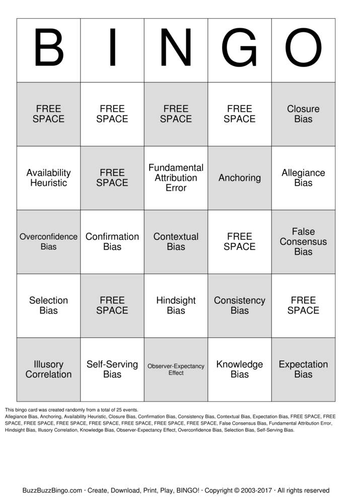 BIAS BINGO Bingo Cards to Download, Print and Customize!
