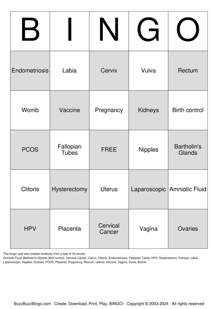 Bye Bye Uterus Bingo Bingo Cards to Download, Print and Customize!