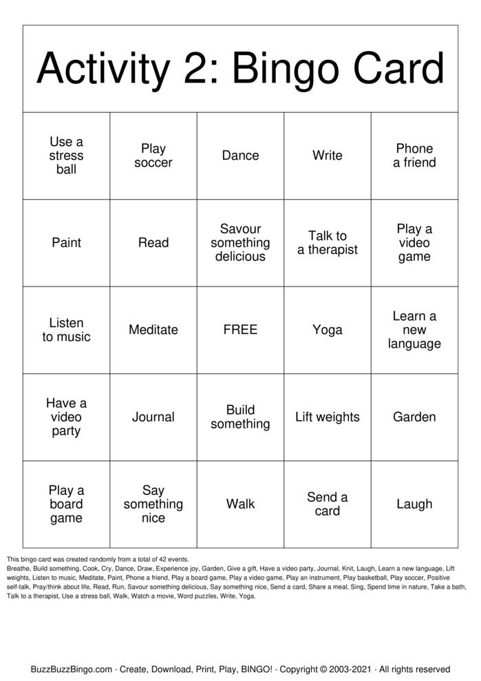 Coping Skills Bingo Cards to Download, Print and Customize!