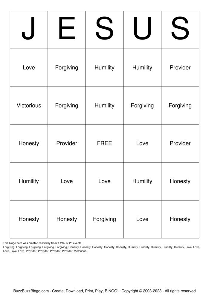 Jesus Bingo Cards to Download, Print and Customize!