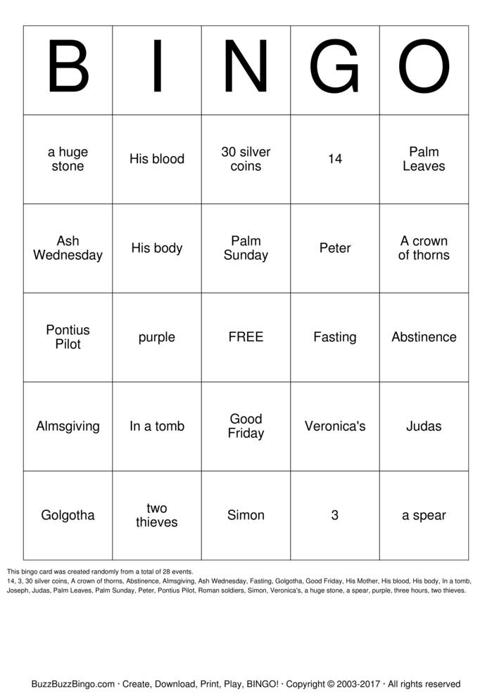 Lent Bingo Cards to Download, Print and Customize!