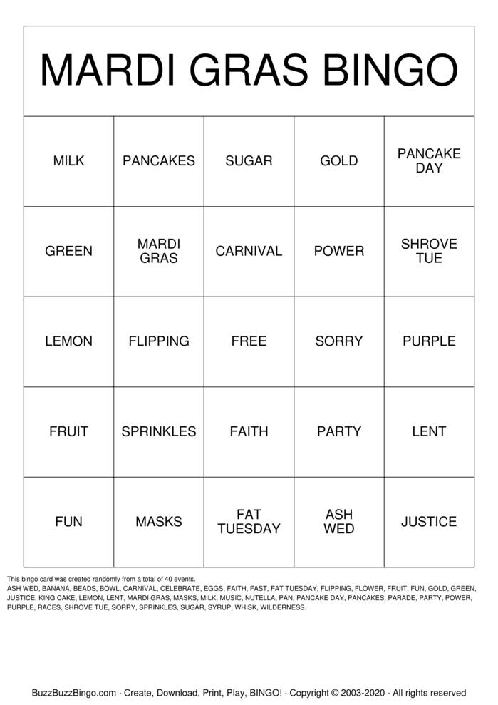 Mardi Gras Bingo Bingo Cards to Download, Print and Customize!