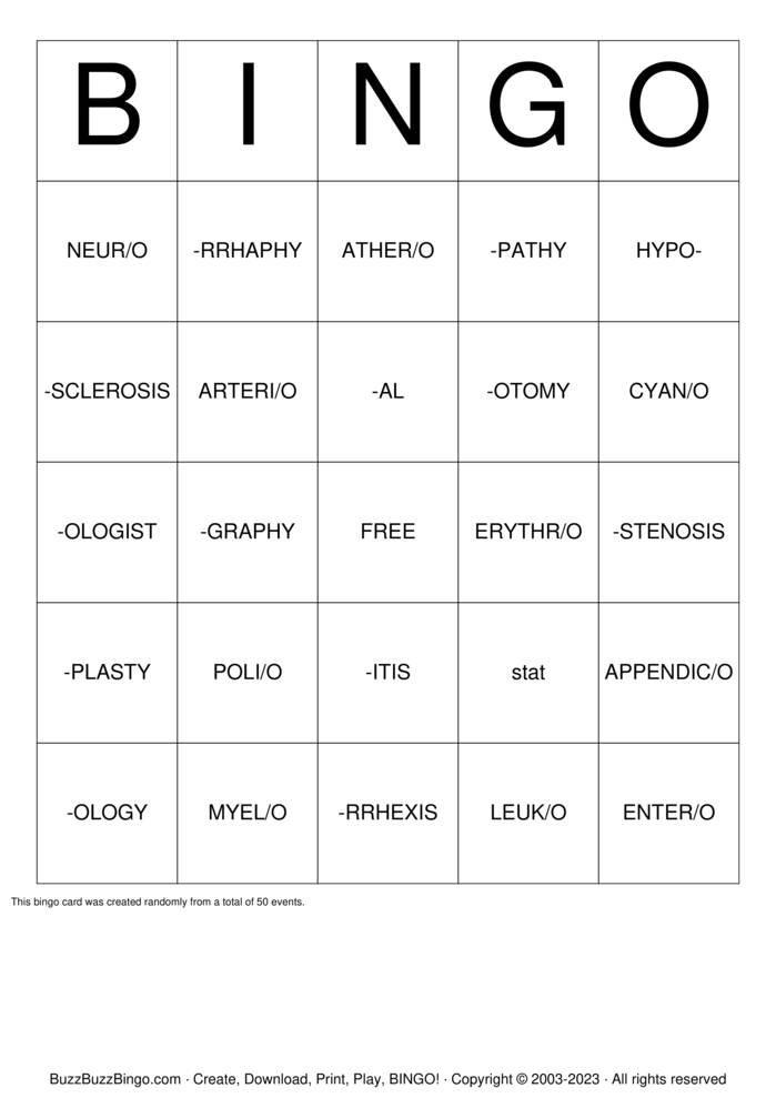 Medical Terminology Bingo Cards to Download, Print and Customize!
