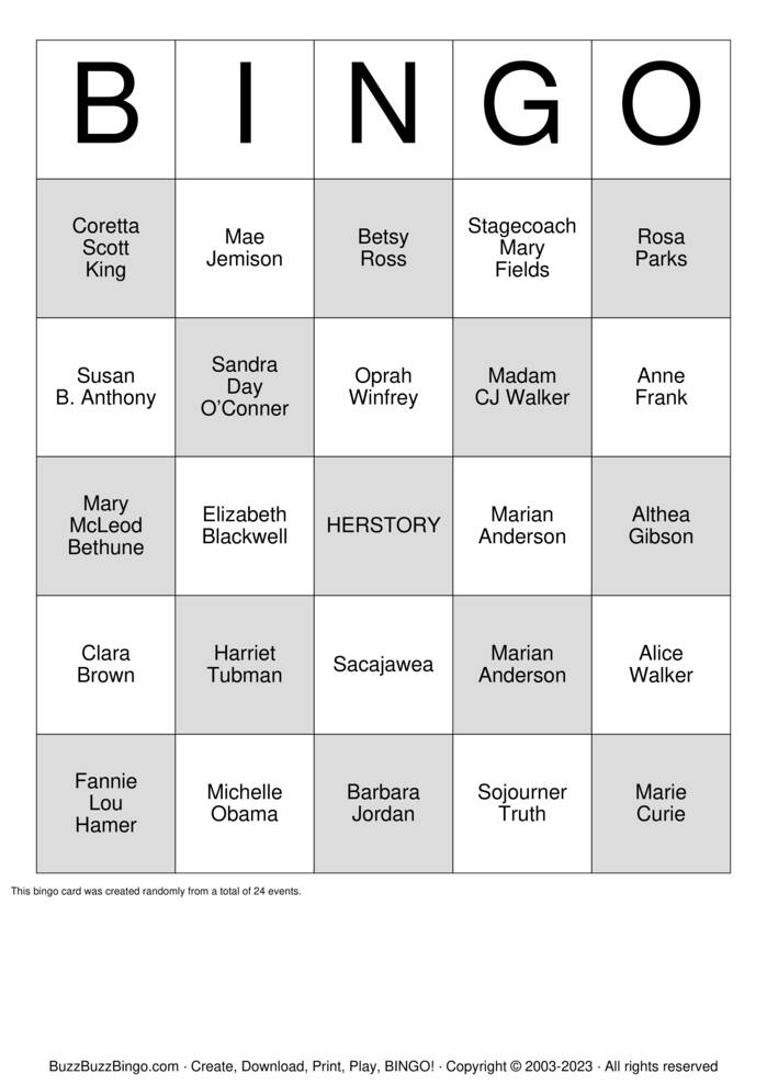 Women's History Month Bingo Cards to Download, Print and Customize!