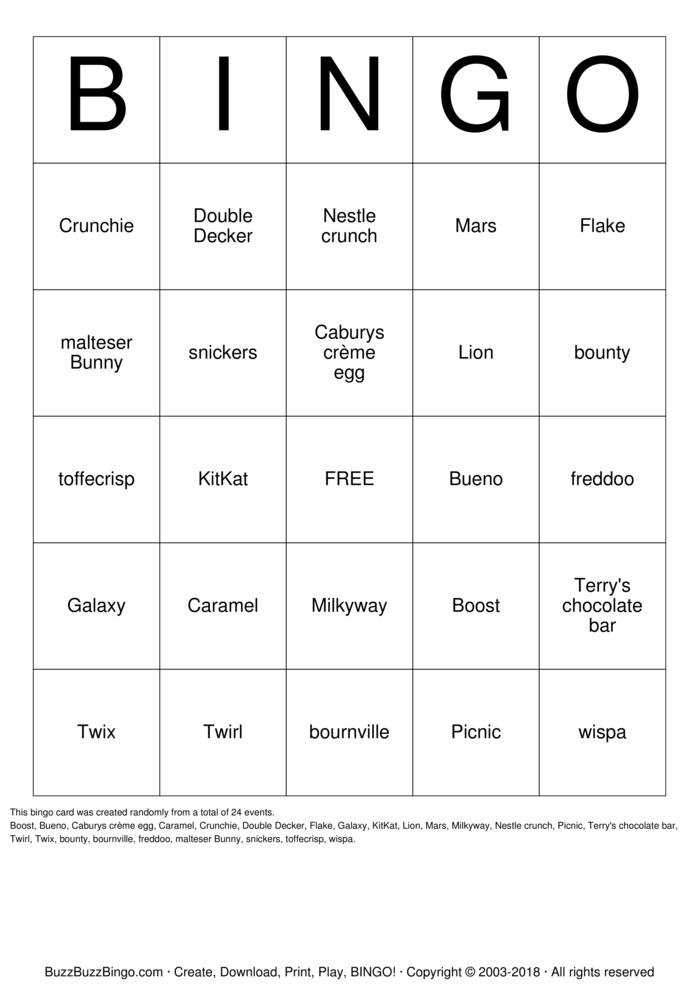 chocolate Bingo Cards to Download, Print and Customize!