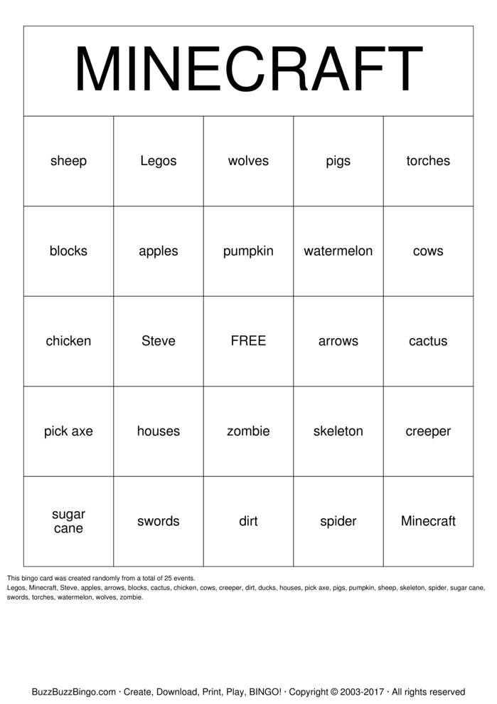 stampy Bingo Cards to Download, Print and Customize!