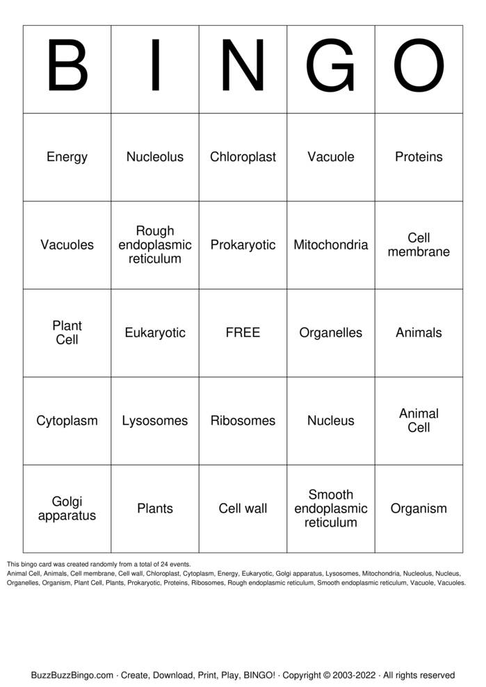 Animal and Plant Cells Bingo Cards to Download, Print and Customize!