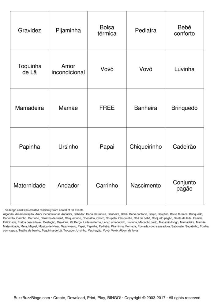 BABY BINGO Bingo Cards to Download, Print and Customize!
