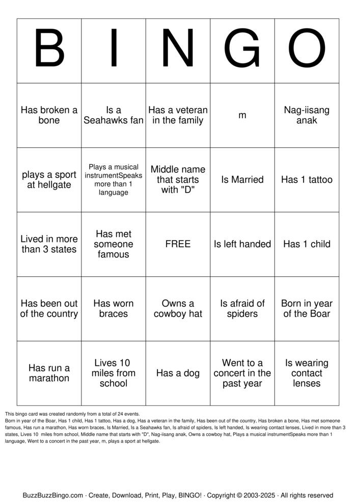 Classmate Bingo Bingo Cards to Download, Print and Customize!
