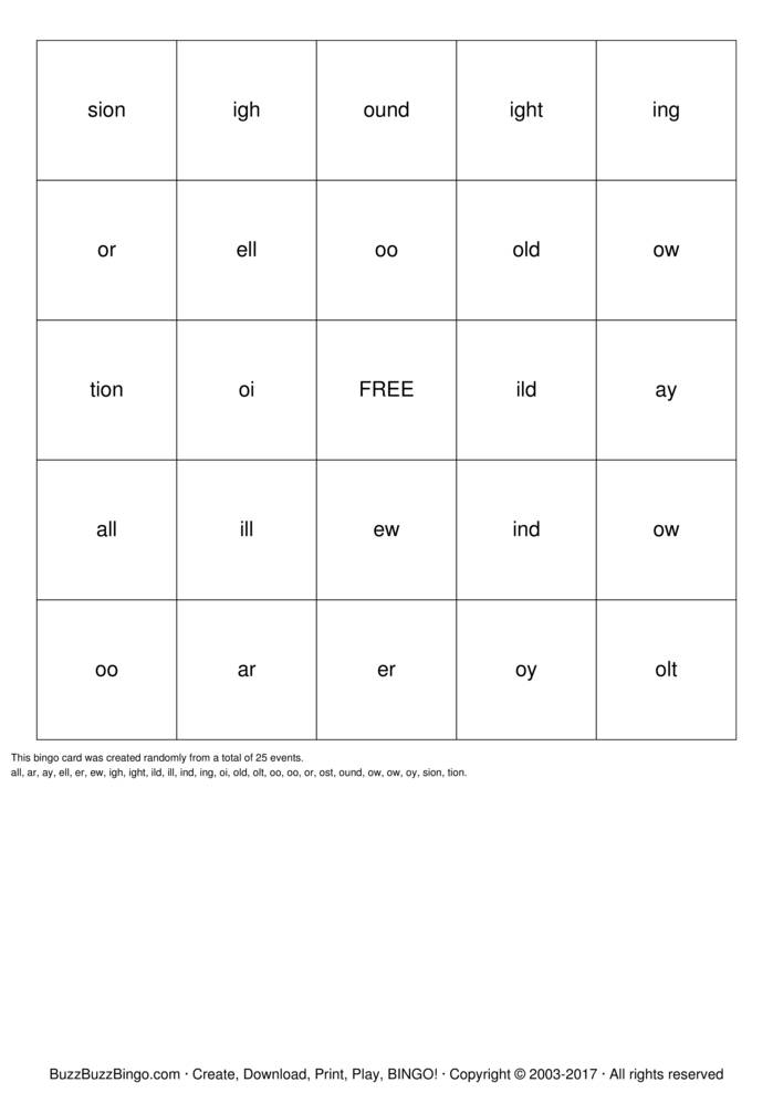 Irregular Vowel Bingo Bingo Cards to Download, Print and Customize!