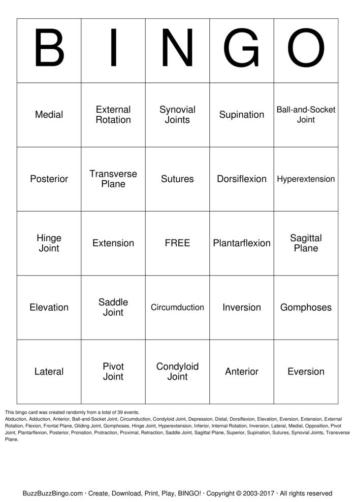 Kinesiology Bingo Cards to Download, Print and Customize!
