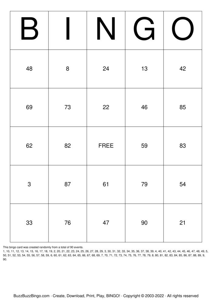 Numbers 1-90 Bingo Cards to Download, Print and Customize!