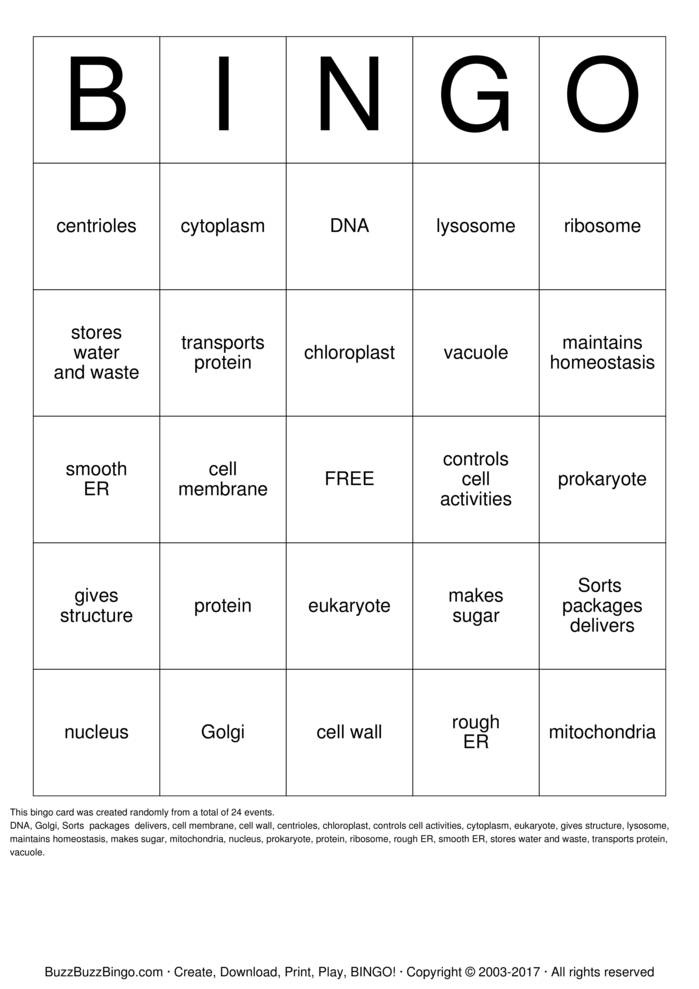 Organelle Bingo Cards to Download, Print and Customize!