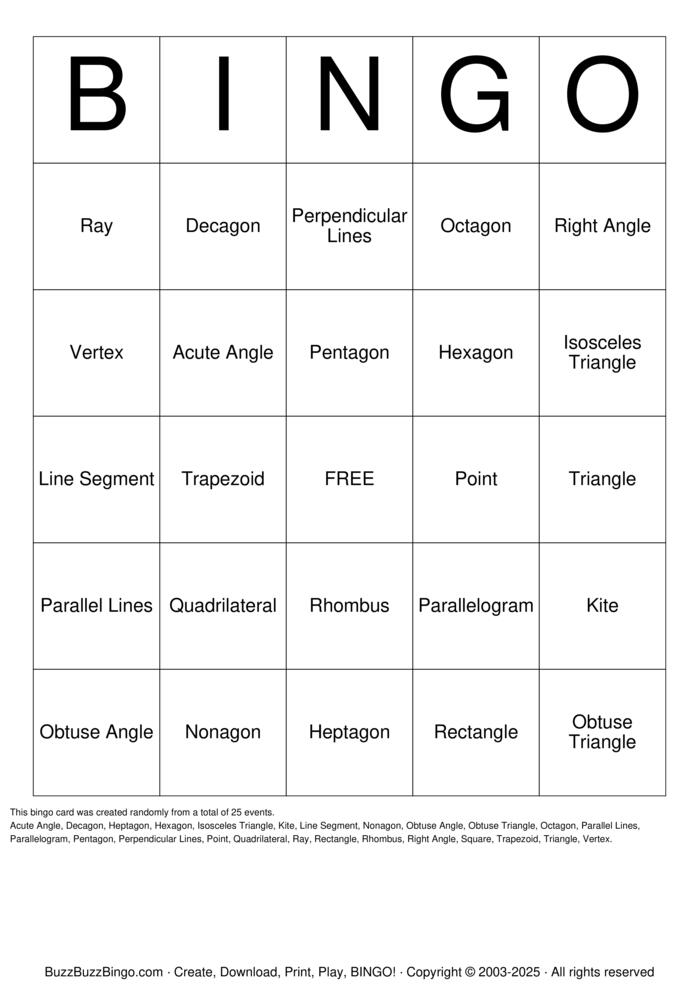 Polygon Bingo Bingo Cards to Download, Print and Customize!
