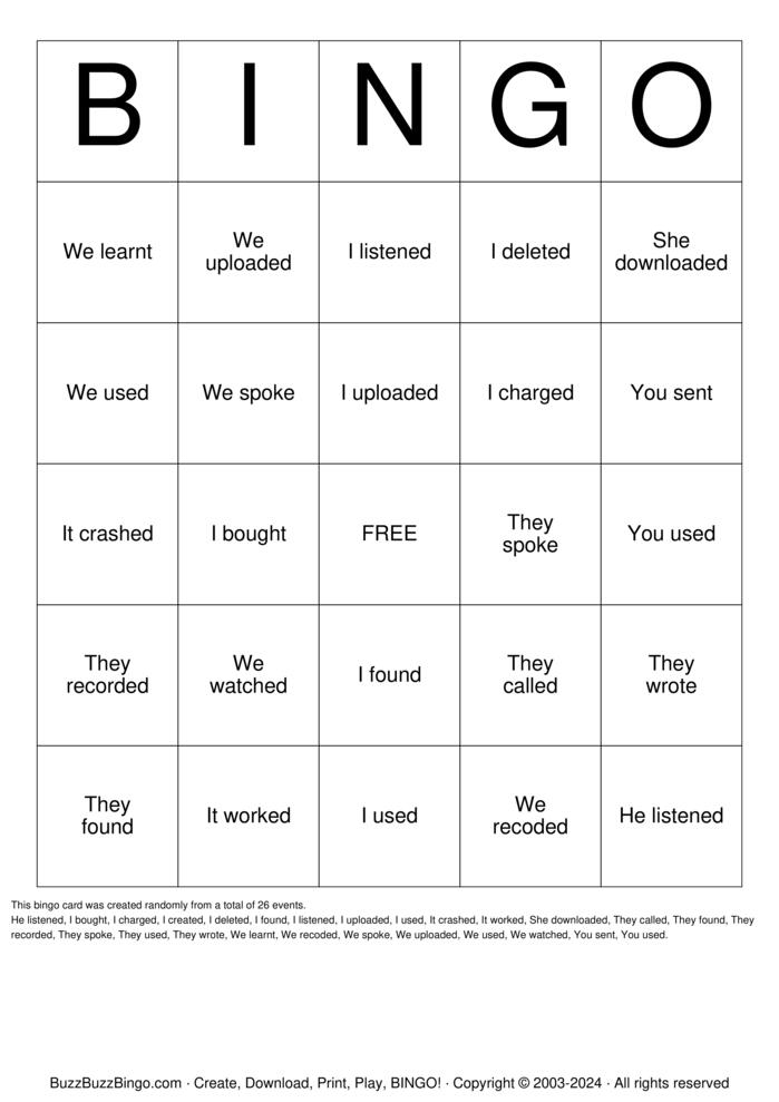 Preterite Tense Verbs Bingo Cards to Download, Print and Customize!