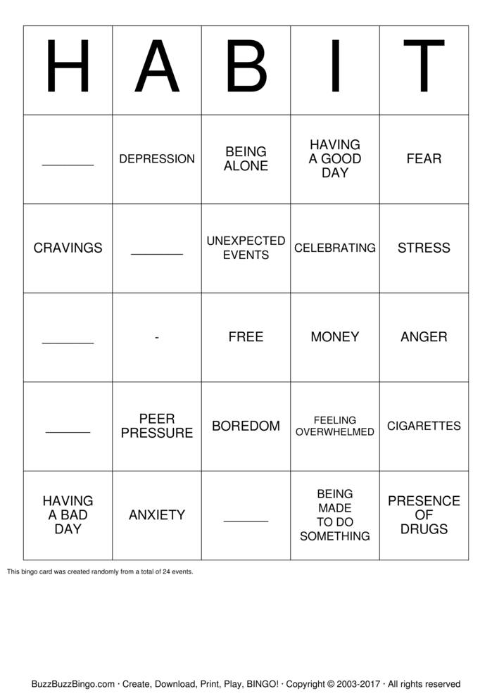 Recovery Bingo Cards To Download Print And Customize Recovery Bingo Cards To Download Print And Customize