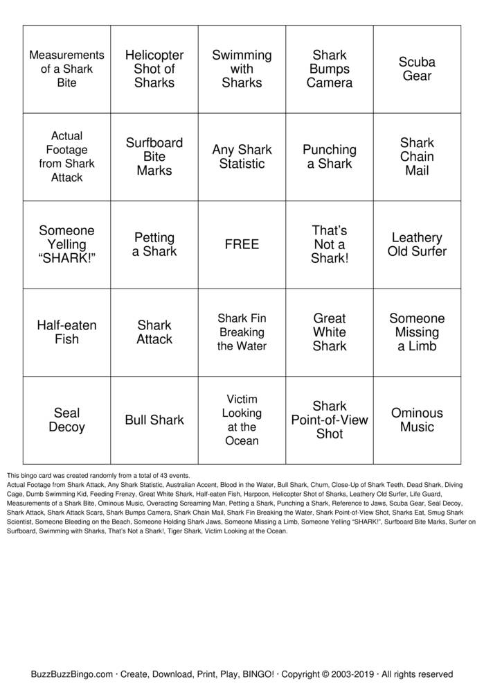 SHARK WEEK BINGO Bingo Cards to Download, Print and Customize!