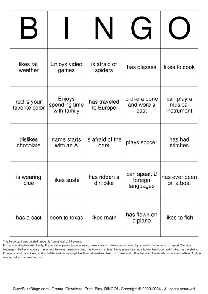 Getting to Know you! Bingo Cards to Download, Print and Customize!