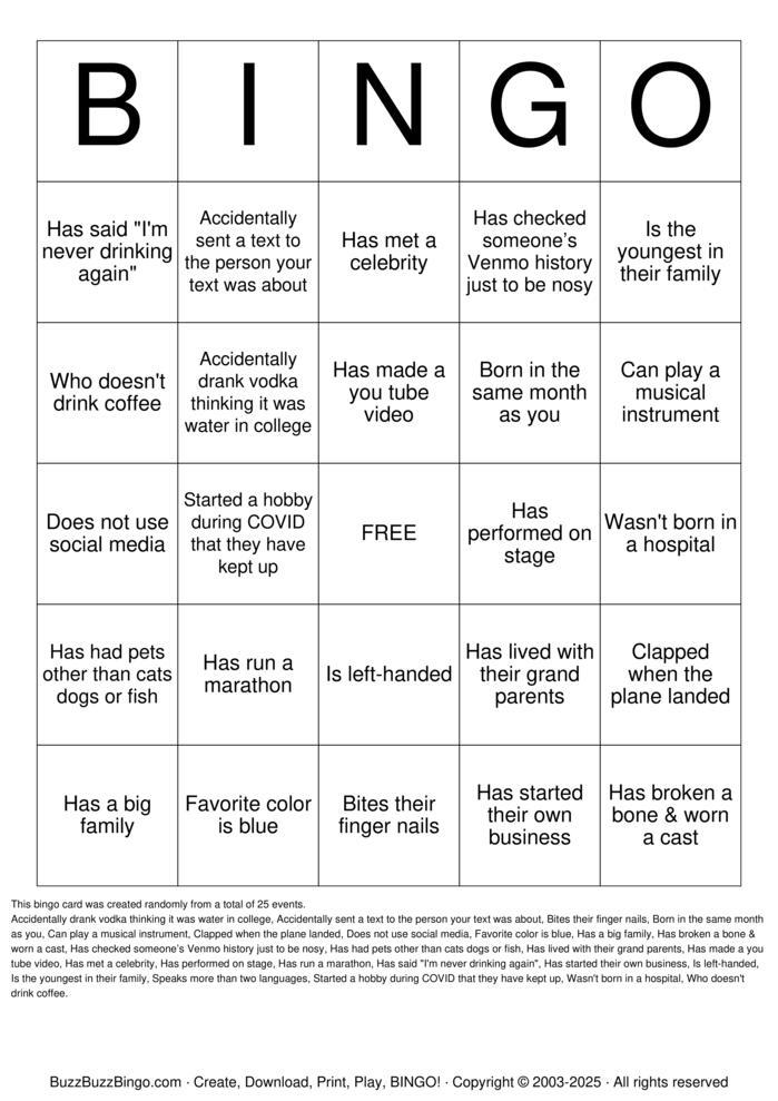 Human Bingo Cards to Download, Print and Customize!