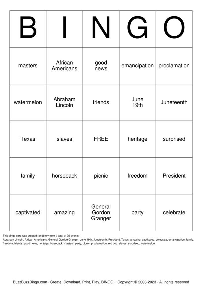 Juneteenth Bingo Cards to Download, Print and Customize!