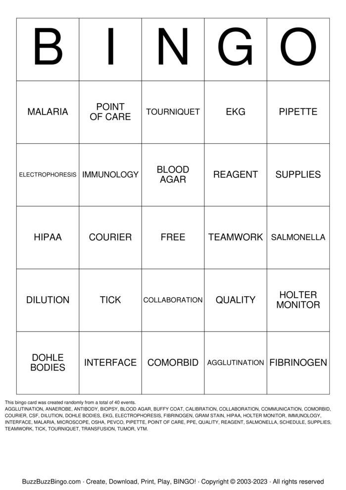LAB WEEK BINGO!! Bingo Cards to Download, Print and Customize!