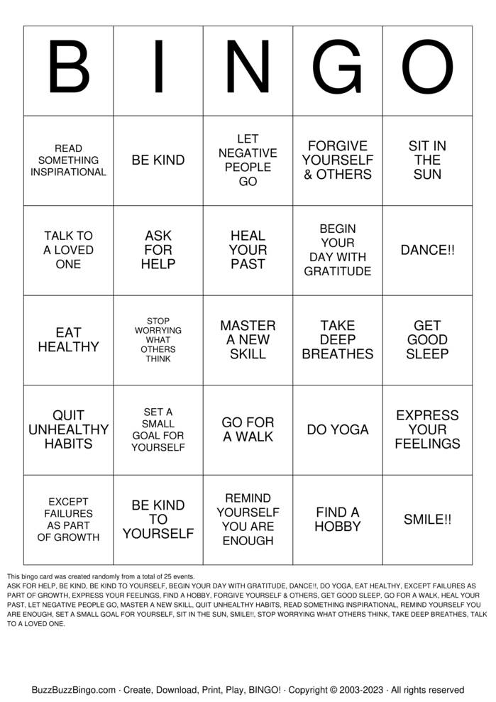 Mental Health Bingo Cards to Download, Print and Customize!