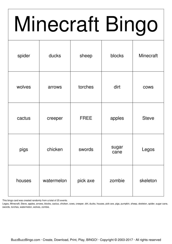 Nick's Minecraft Party Bingo Cards to Download, Print and Customize!
