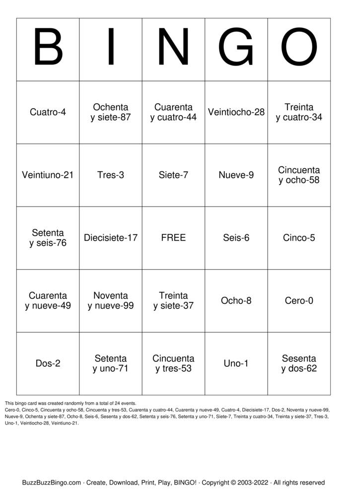 Spanish Numbers Bingo Cards to Download, Print and Customize!