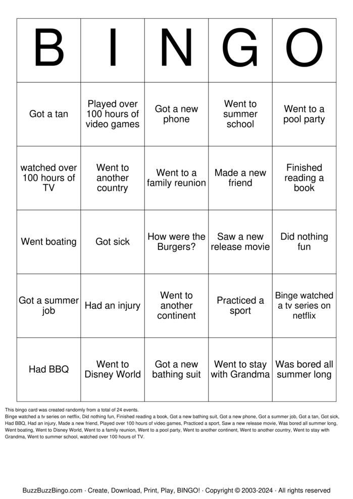 Summer Vacation Bingo Cards to Download, Print and Customize!