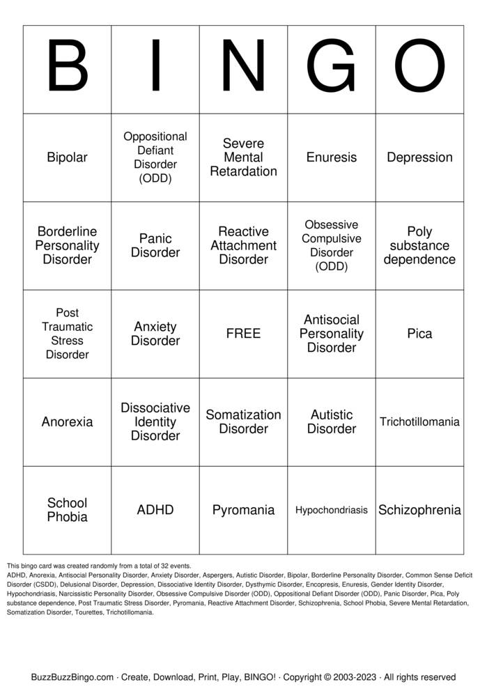 narcissistic personality Bingo Cards to Download, Print and Customize!